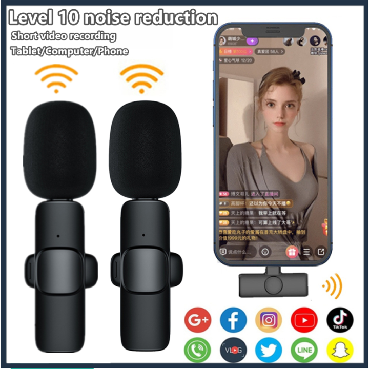 Wireless Lavalier Microphone Portable Audio Video Recording Mini Mic for iPhone Android Live ...