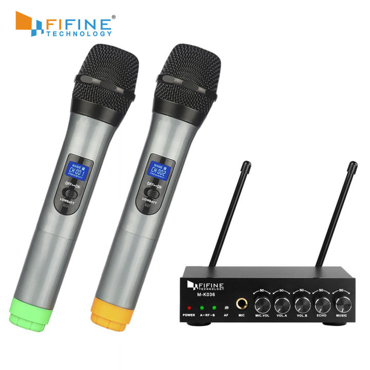 Fifine K036 UHF Dual Channel Microphone System dengan dua Karaoke ...