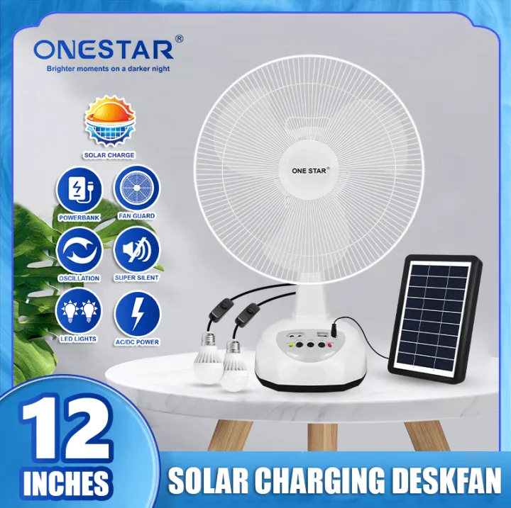 Nss 12 inch desk fan multifunctional rechargeable 220V AC/DC solar ...