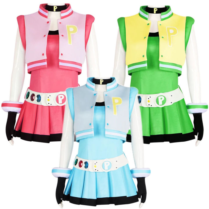 Anime Powerpuff Blossom Bubbles Buttercup Cosplay Costume Adult Women ...