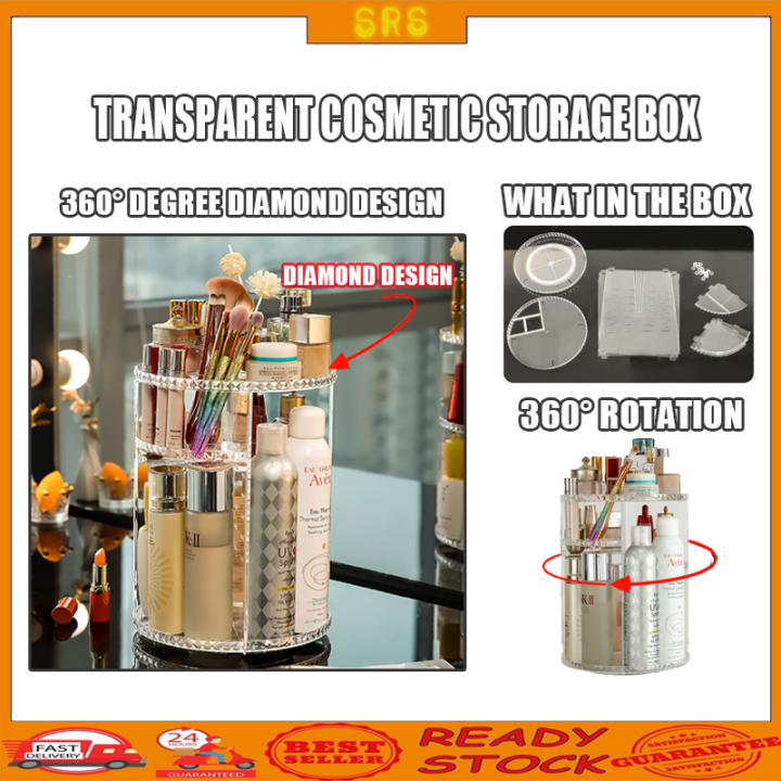 【Diamond Design】360°Rotate Cosmetic Makeup Transparent Storage Box ...