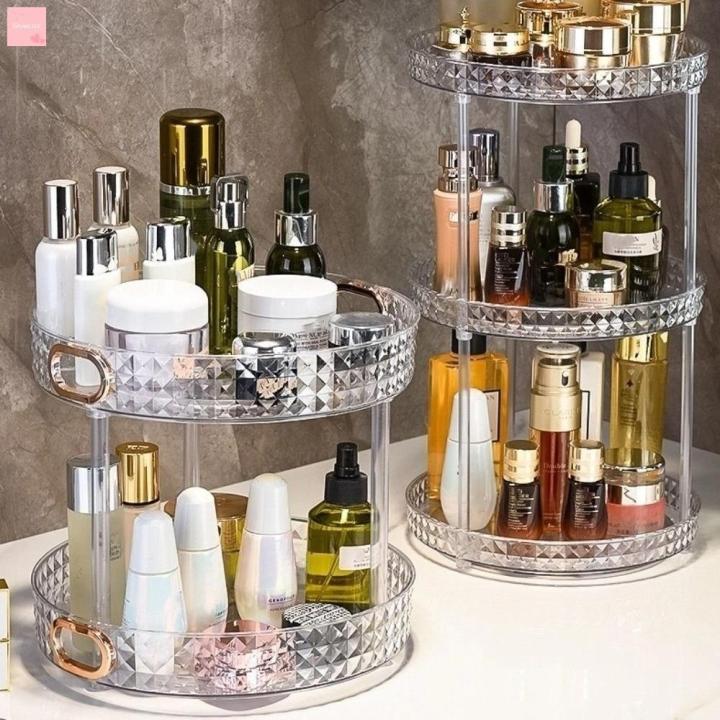 GLOWLITE หมุนได้ 360 องศา ชั้นวางเครื่องสำอาง ชัดเจน หลายชั้น ถาดน้ำหอม ...