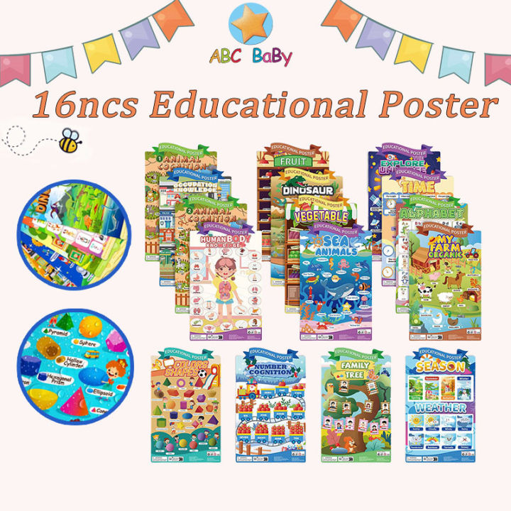 16Pcs Chart for Kid Educational Wall English Alphabet Numbers Chart ...