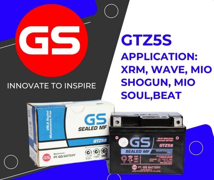 GS Motorcycle Battery GTZ5S MF4L-B / YTX4L for HONDA XRM, Wave, Mio 2/3 ...