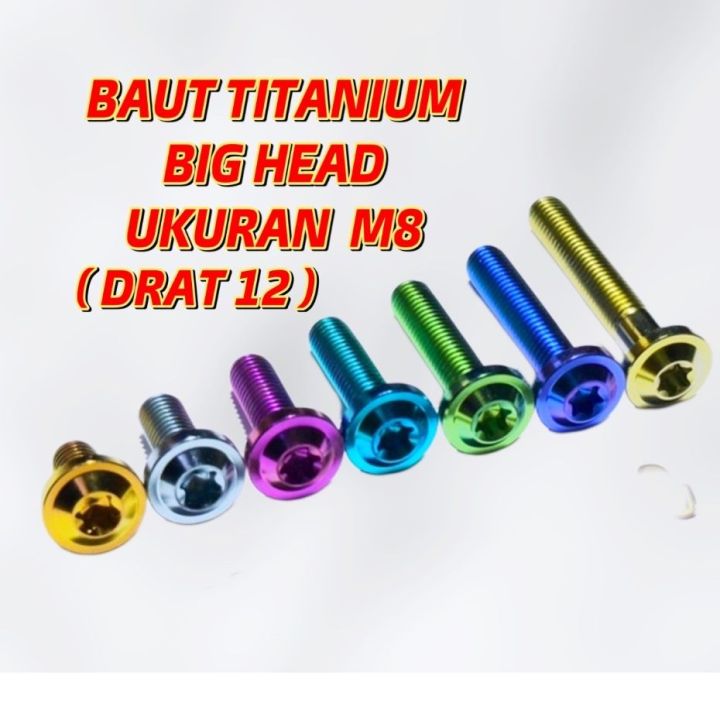 Baut Titanium GR5 drat ukuran 12 atau M8 model Big Head original ...
