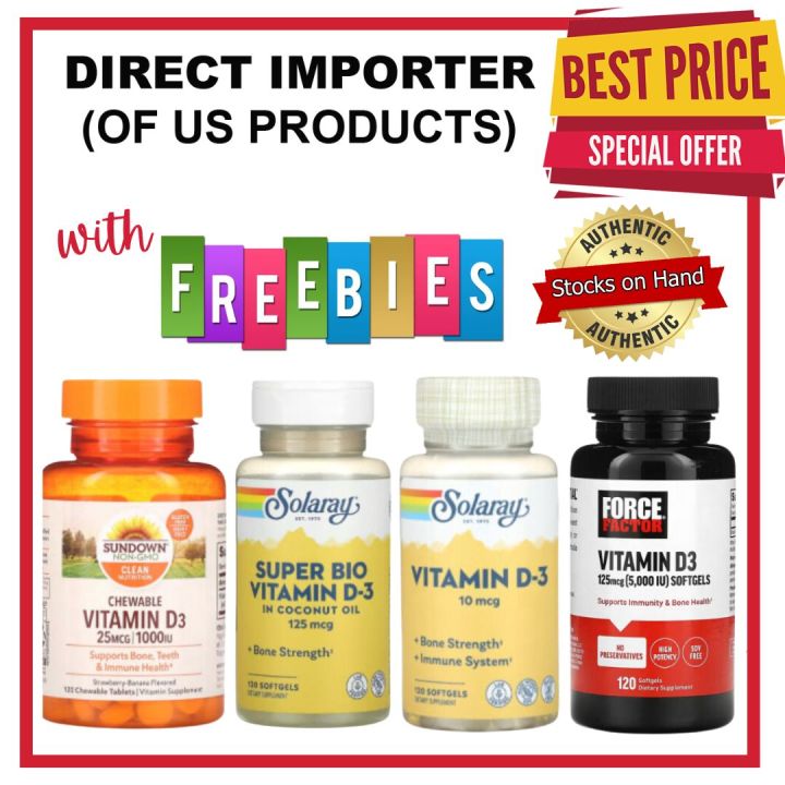 Vitamin D3 D3, ( 1000IU / 5000IU / 10mcg ) / Sundown / & Solaray D3 120 Softgels / Force Factor ...