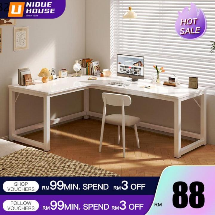 ♝Computer Table L Shape Table White Study Table With CPU Holder Carbon ...