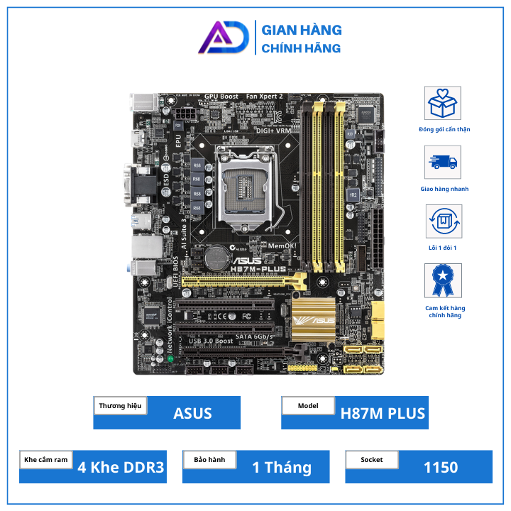 Main Máy Tính Asus H87-PLUS Bo Mạch Chủ Socket 1150 Chipset Intel H87 Support CPU Core I3, I5 ...