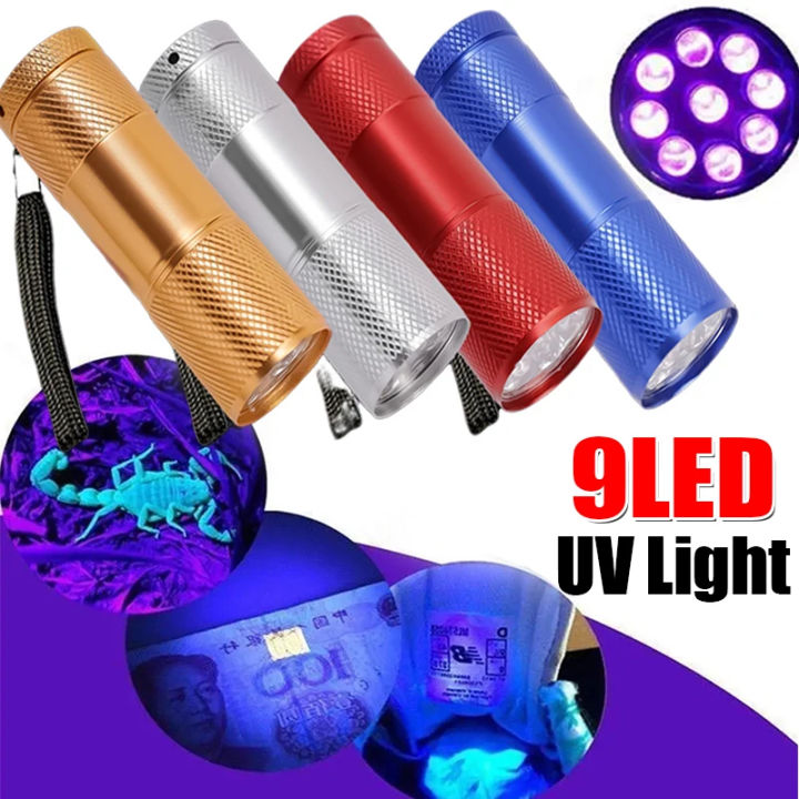 9 LED UV Ultraviolet Flashlight 395nm Mini Portable Torches USB Rechargeable Ultra Violet Light ...