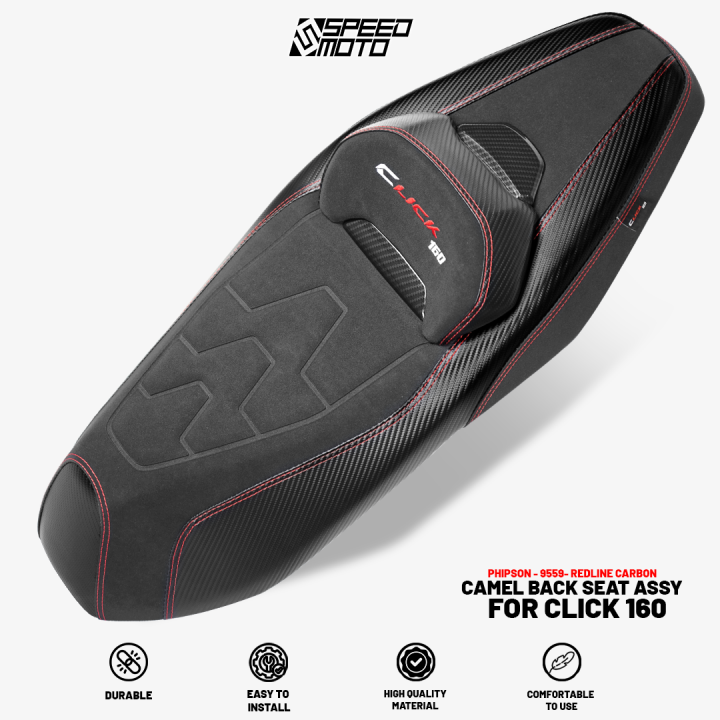 CLICK 160 CAMEL BACK SEAT CARBON RED AND BLACK LINE WITH EMBROID LOGO ...