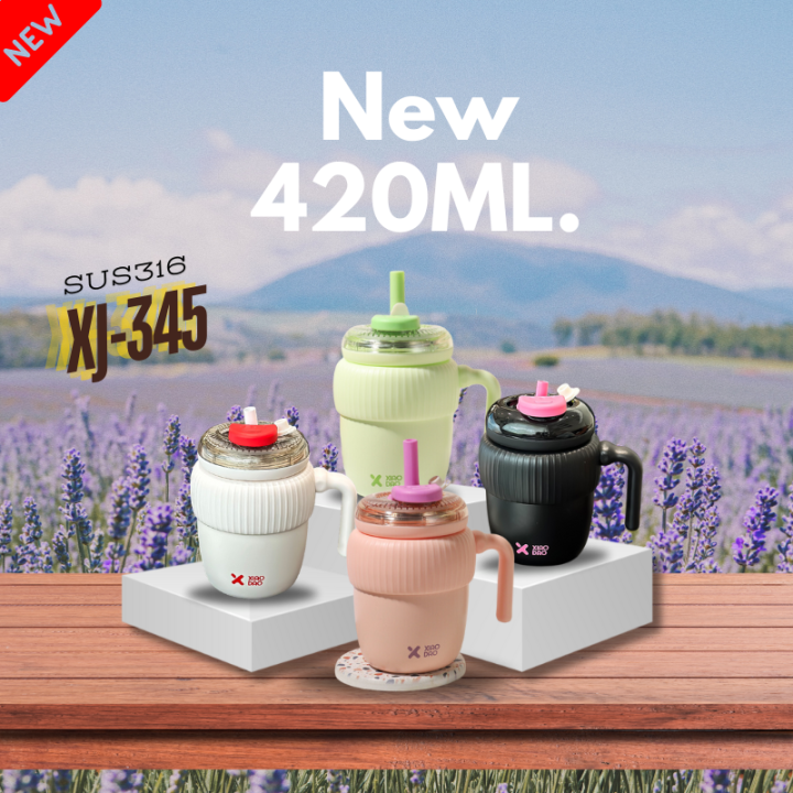 แก้วนํ้า แก้วโอ่ง แก้วเก็บความเย็น ถ้วยแก้ว สแตนเลส316 ขนาด 420ml. มีด้ามจับ แถมหลอดและจุกยางดูด ...