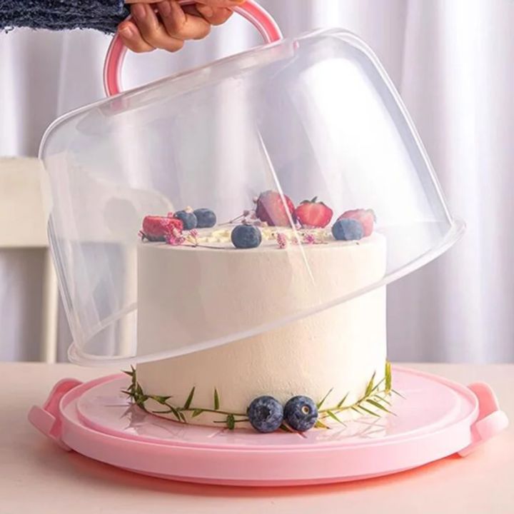 ED 8/10 Inch Plastic Cake Box Round Foldable Handle Cake Container Cake ...