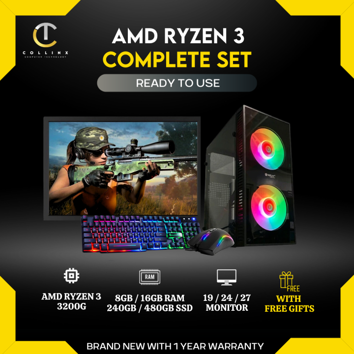 [ COMPLETE PC SET ] AMD RYZEN 3 3200G CPU Desktop Package with Built-in ...