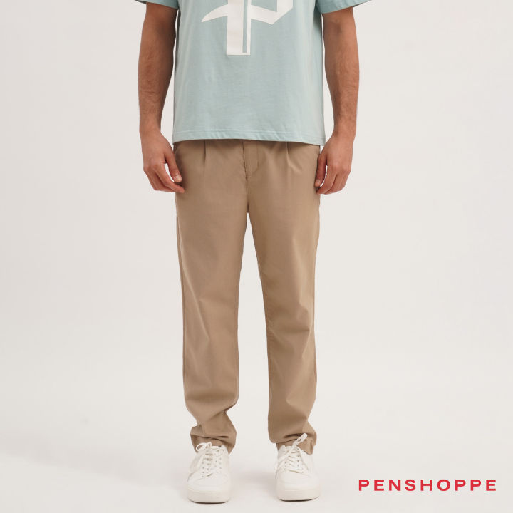Penshoppe Dapper Fit Linen Trousers With Front Pleats For Men (Khaki ...