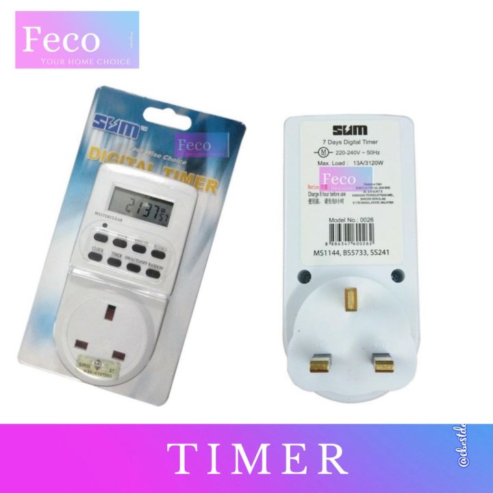 Original Sum 13a Digital Timer Plug Socket 0026 Back Up Battery Lazada