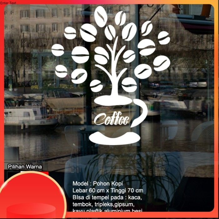 NEW Stiker Pohon Kopi Coffee Toko Cafe Kaca Dinding Jendela Sticker ...
