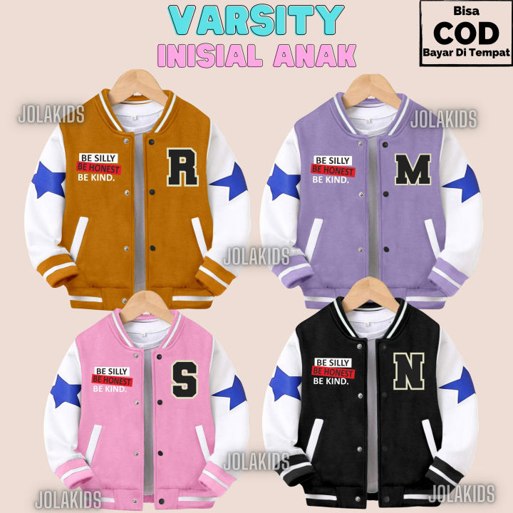 Varsity Jaket Baseball Anak INISIAL R, S, M & N Umur 2-12 Tahun Jacket ...