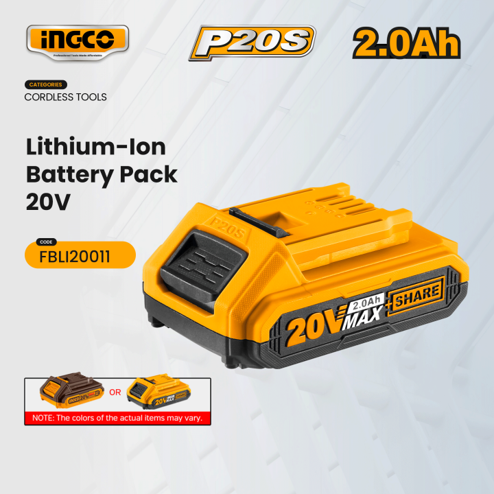 INGCO 20V Lithium-Ion Battery Pack 2.0Ah P20S POWERSHARE FBLI20011 ICPT | Lazada PH