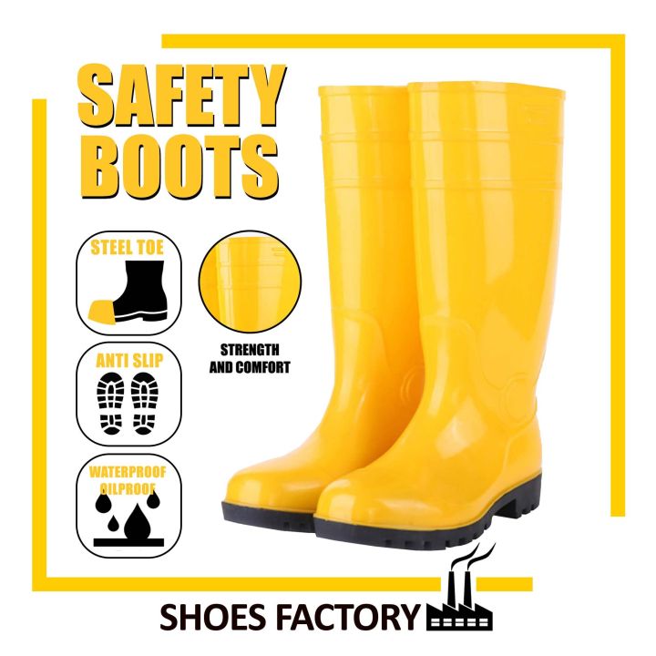 ZY-002D YELLOW SAFETY RAIN BOOT HIGH CUT WITH STEEL TOP CAP MIDSOLE ...