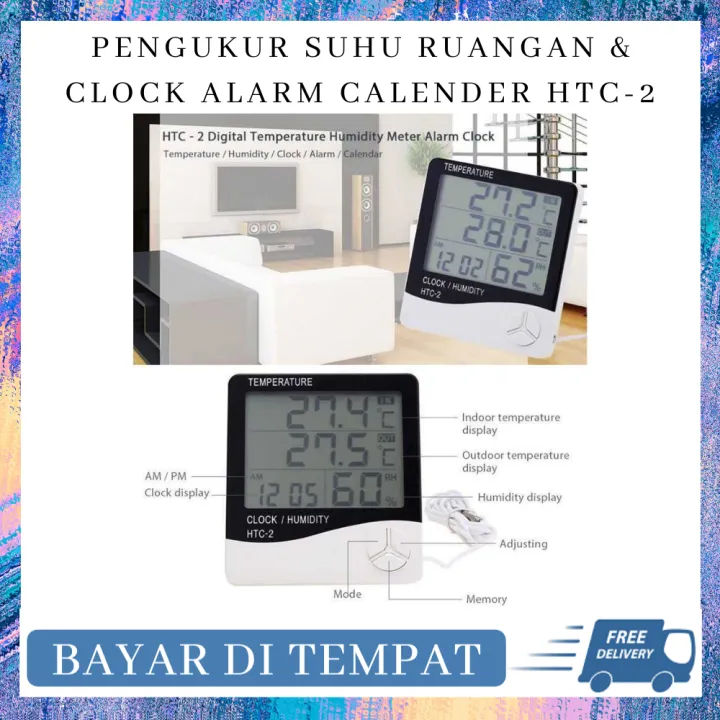 [BISA COD] Digital Temperature Humidity Meter Clock Alarm Calender HTC ...