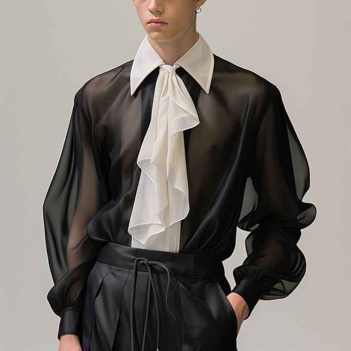 [พรีเซล] INCERUN แขนยาวสำหรับผู้ชายเห็นผ่านระดับสูงปาร์ตี้เสื้อตาข่าย ...