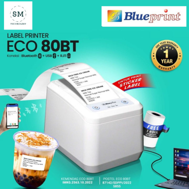 Thermal Barcode Printer 80mm BLUEPRINT ECO80BT USB + Bluetooth | Lazada ...