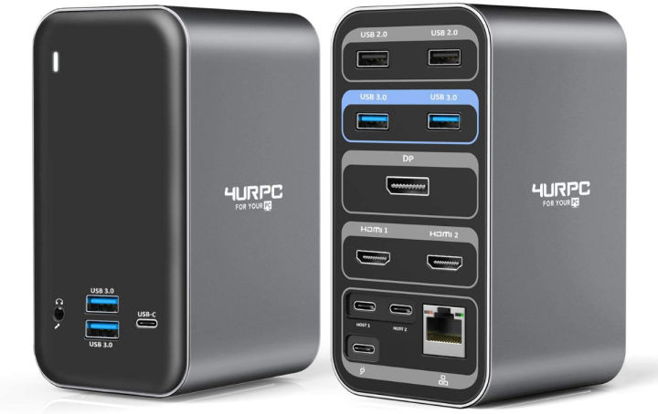 4URPC USB C Dual Monitor Docking Station for MacBook Pro Air, 4K Triple Display 13 Ports Laptop ...