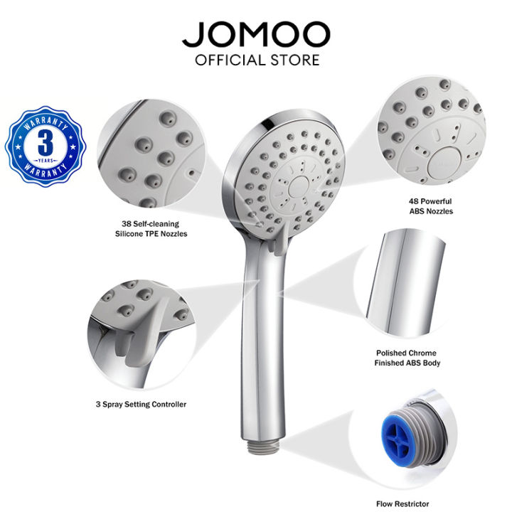 JOMOO 3 Sprays Shower Head High Pressure Water Saving Easy Cleaning Nozzles Massage SPA ...