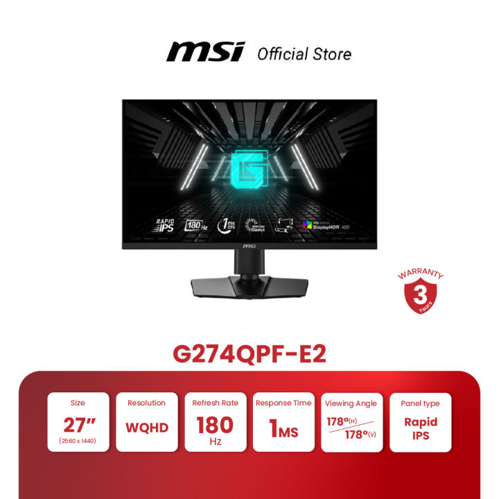 MSI MONITORS G274QPF E2 | 27" WQHD | Rapid IPS | 180Hz | 1ms (จอมอนิเตอร์) | Lazada.co.th