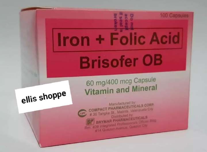 Brisofer OB Iron 60mg plus Folic Acid 400mcg VITAMIN AND MINERAL Box of ...