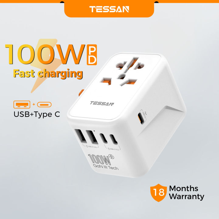 TESSAN 100W Travel Adapter Universal Plug With USB Type C ...