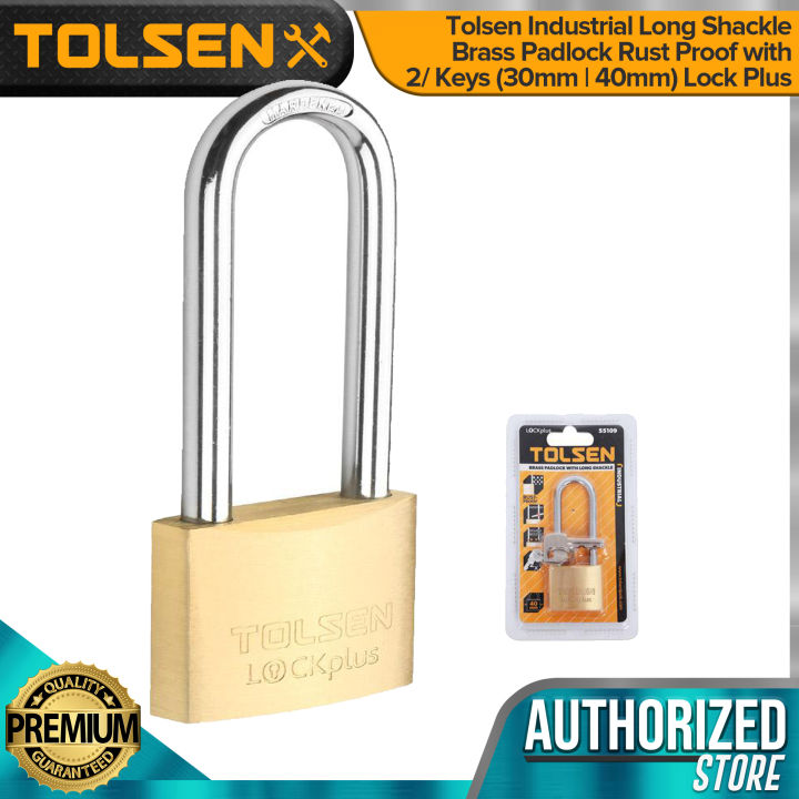 Tolsen Industrial Long Shackle Brass Padlock Rust Proof with 2/ Keys ...