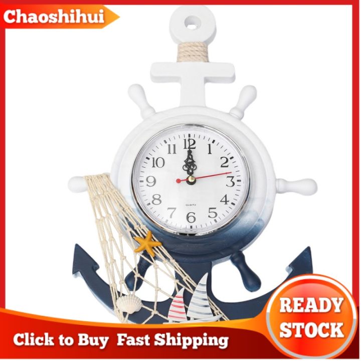 Boat Anchor Wall Clock Mediterranean Style Wall Hanging Clock Ornament ...