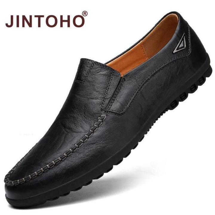 JINTOHO Genuine Leather Men Casual Shoes Breathable Soft Men Loafers ...