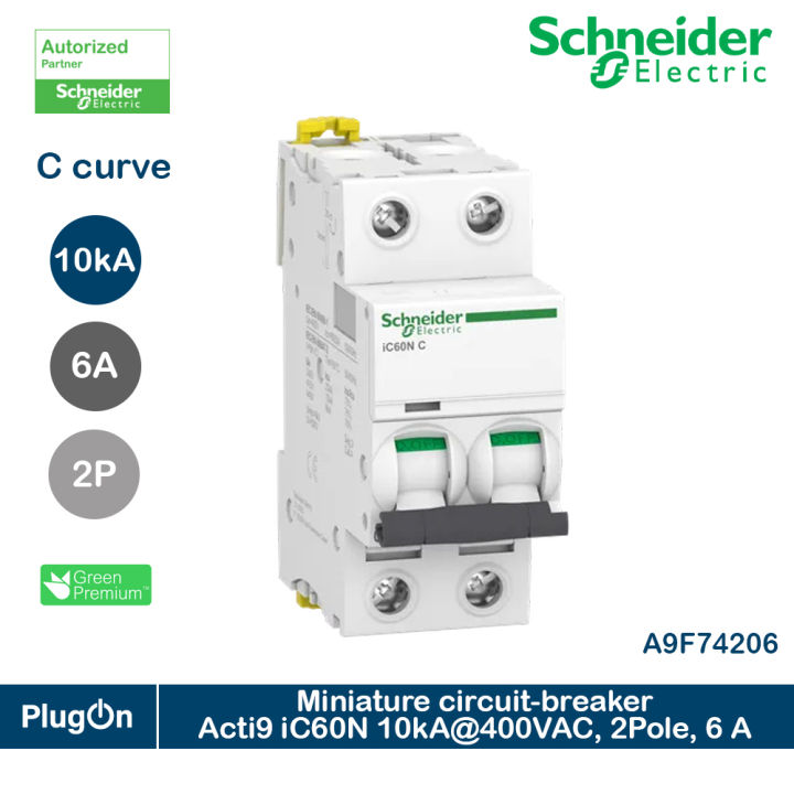 A9F74206 - Schneider Electric Miniature circuit-breaker,Acti9 iC60N 10kA, 400VAC, 2Pole, 6A สั่ง ...
