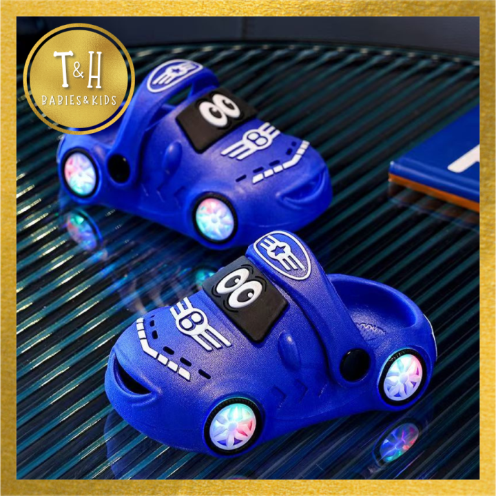 TH BABIES Kids Clog Slippers with Lights Cute Sports Car Design Soft ...