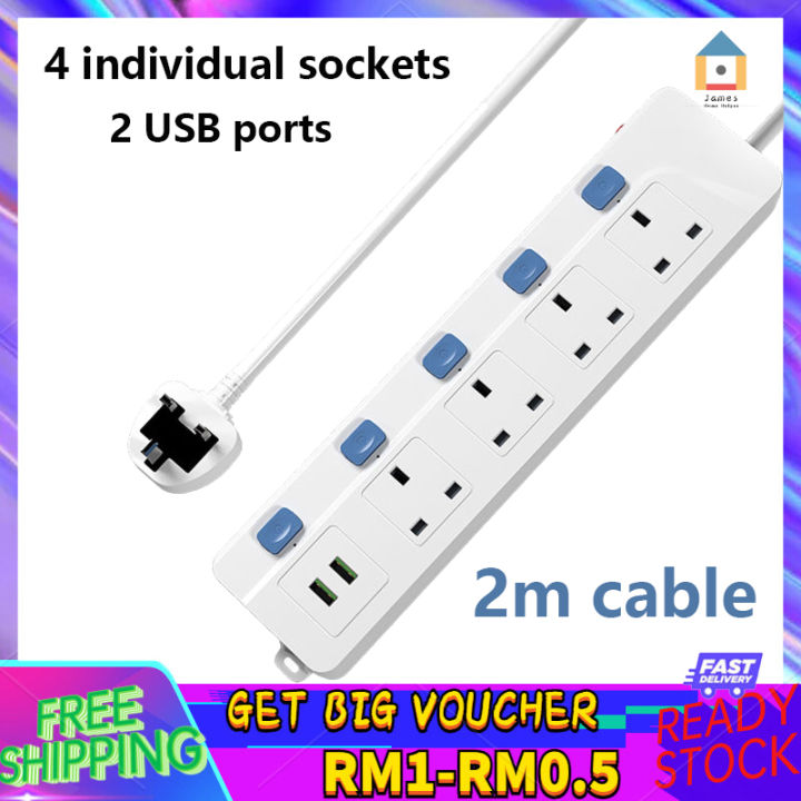 【malaysia Spot Sale】universal Power Socket Extension With Usb Ports Power Strip Surge Protector