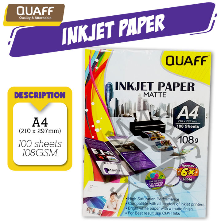 Magic photo 108gsm Matte Inkjet Paper A4 Size QUAFF & MERRY (100sheets ...