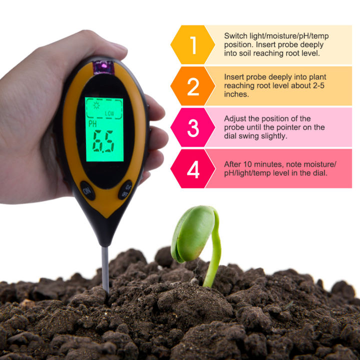 YIERYI 5 in1 Soil PH Meter Moisture tester Temperature Ambient Humidity ...