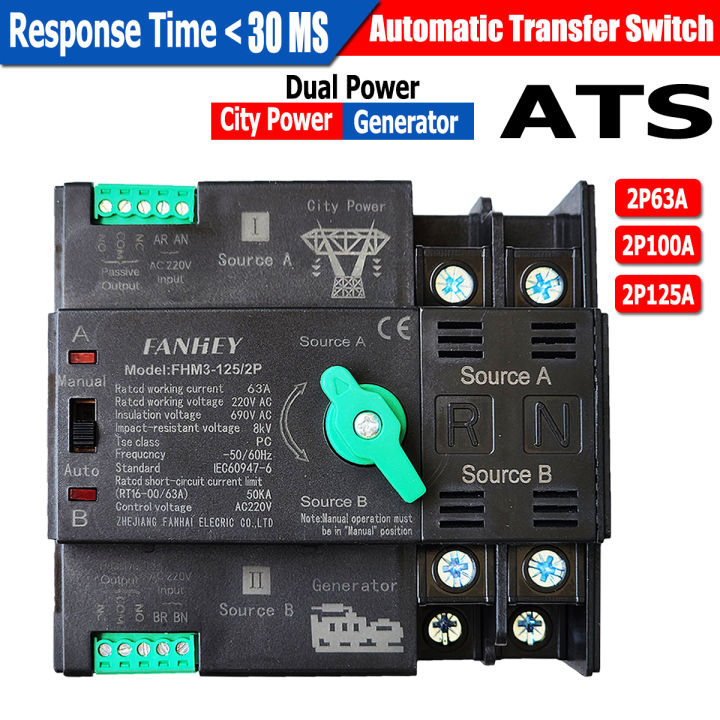 ATS 2P 63A, 100A，125A Dual Power ATS เบรกเกอร์สวิทช์ไฟฟ้า ats Automatic ...