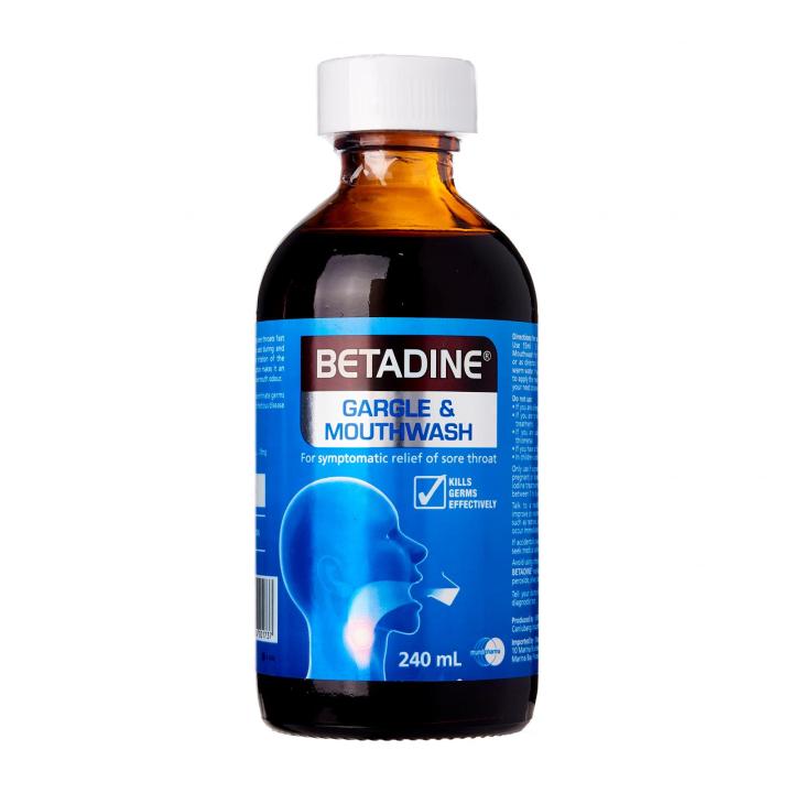 Betadine Povidone Iodine Pvp I Gargle And Mouthwash 1 Percent Wv 240 Ml Cough And Sore Throat