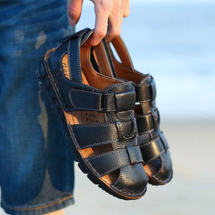 Soaring Brand Men's Genuine Leather Beach Shoes Classic Toe Cap Cover ...