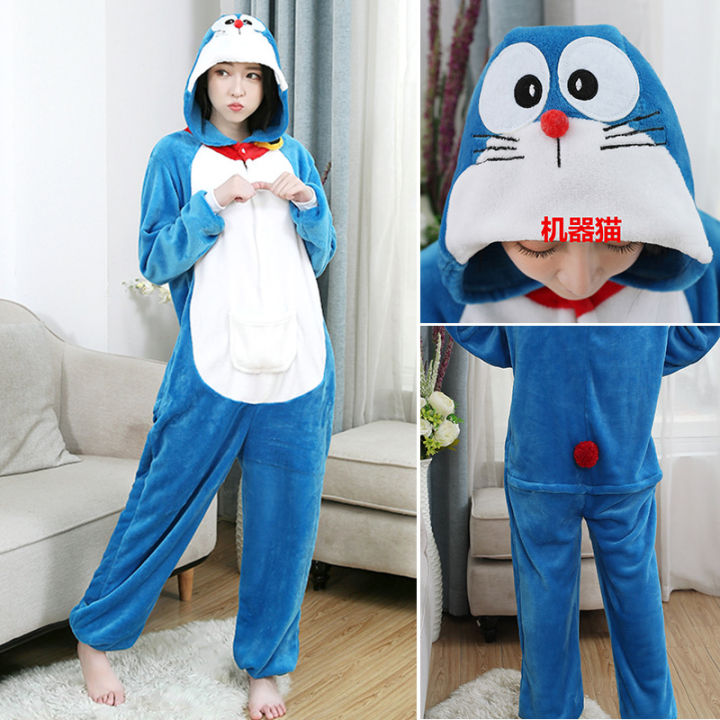 Women Cute Doraemon Animal Pajamas Kigurumi Unisex Winter Flannel ...