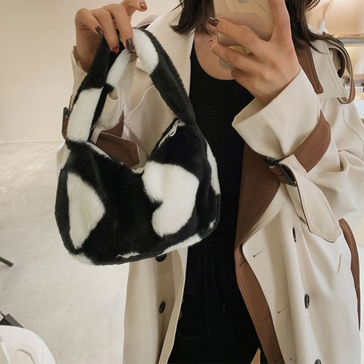 GHFT ฤดูหนาวฤดูใบไม้ร่วงฤดูหนาว เกาหลีแบบเกาหลี ขนปุยฟู กระเป๋า ...