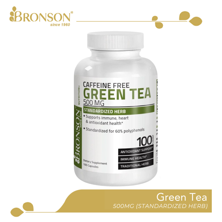 Bronson Green Tea Extract Capsules Caffeine Free 500MG (100 Capsules ...