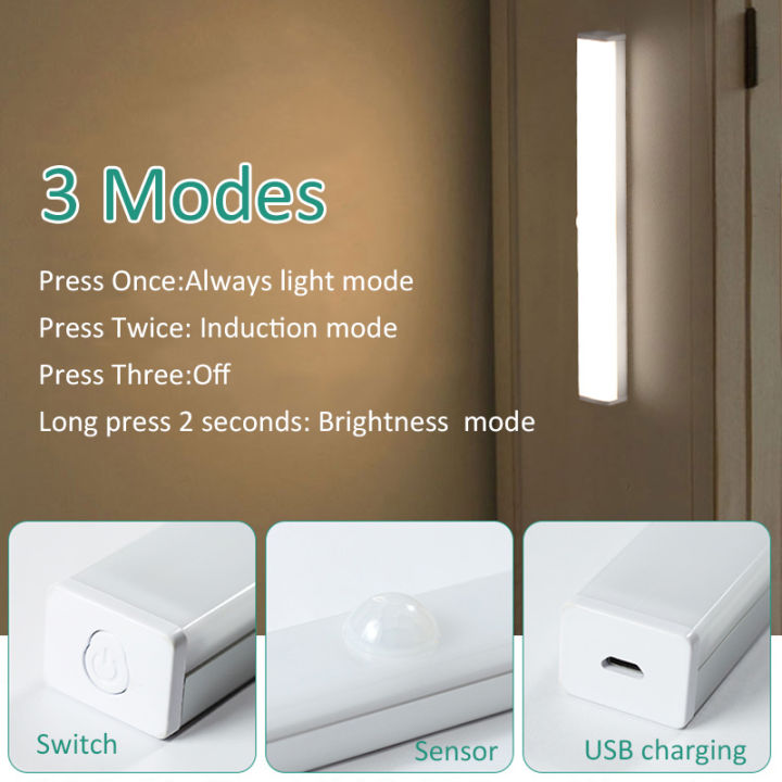 Motion Sensor LED Light USB Rechargeable Wireless Cabinet Light Living ...
