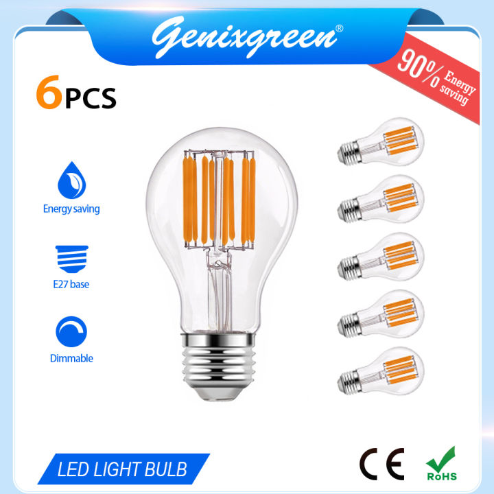 E27 LED Filament Bulb 6 Packs A19 Edison Bulb 4W 6W 8W 10W Led Bulb ...