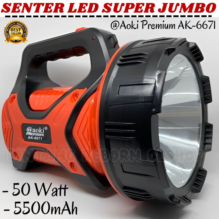 Senter LED Aoki Premium AK-6671 Senter Led 50 Watt Cahaya Putih Tahan ...