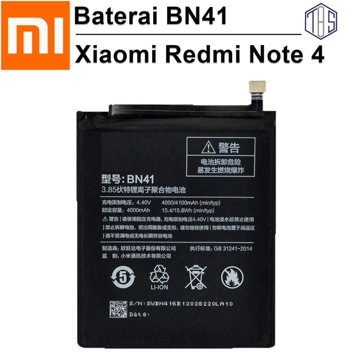 Xiaomi Baterai type BN41 Battery For Xiaomi Redmi Note 4 (4100mAh ...