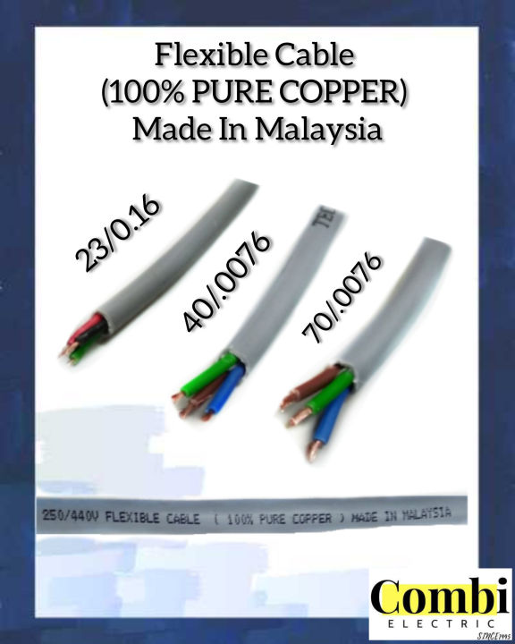 POWER 100% PURE COPPER PVC FLEXIBLE CABLE 3 CORE WITH SIRIM 70/0.193X3C-PURE GREY | Lazada